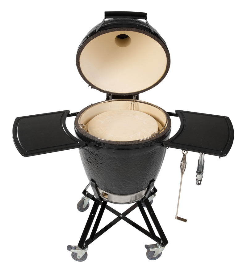Primo Kamado All in One Round Ceramic Smoker Grill with Stand, Side Sh ...